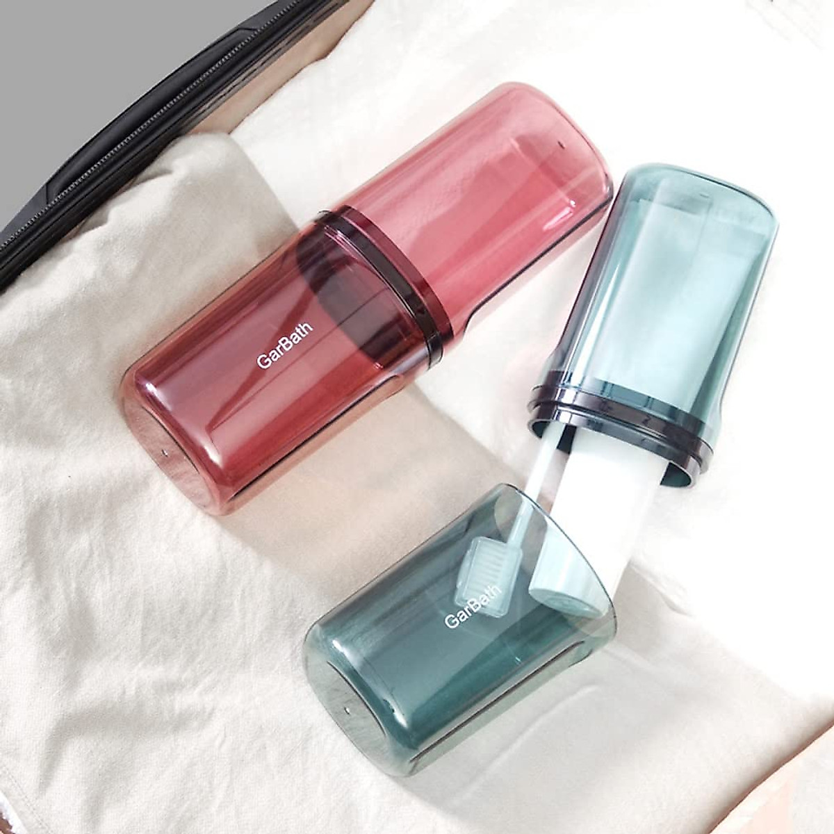 2pcs Travel Toothbrush Toothpaste Case with Cup,Portable Business Trips Wash Cup Holder Organizer for Trips and Daily Use (Bule+Grey)