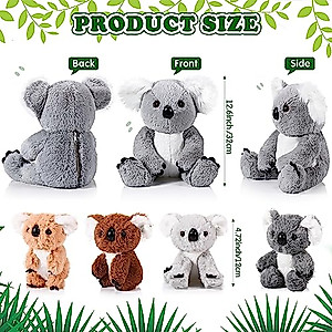 Lenwen 5 Pcs Koala Bear Stuffed Animal Set 12.6 Inch Mommy Koala Plush with 4 Cute Babies in Her Zippered Tummy Soft Cuddly Nursery Koala Plushie for Boys Girls Birthday Baby Shower Party Favor Gifts