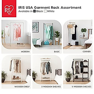 IRIS USA Clothes Rack with 4 Metal Shelves, Freestanding Clothing Racks for Hanging Clothes, Easy to Assemble, Standing Metal Sturdy Garment and Accessories Rack, Small Space Storage Solution, White