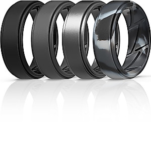 ThunderFit Silicone Wedding Rings for Men Breathable Airflow Inner Grooves, Step Edge Sleek Design Rubber Engagement Bands 8mm Wide 2mm Thick, Variety Multipack 1-7