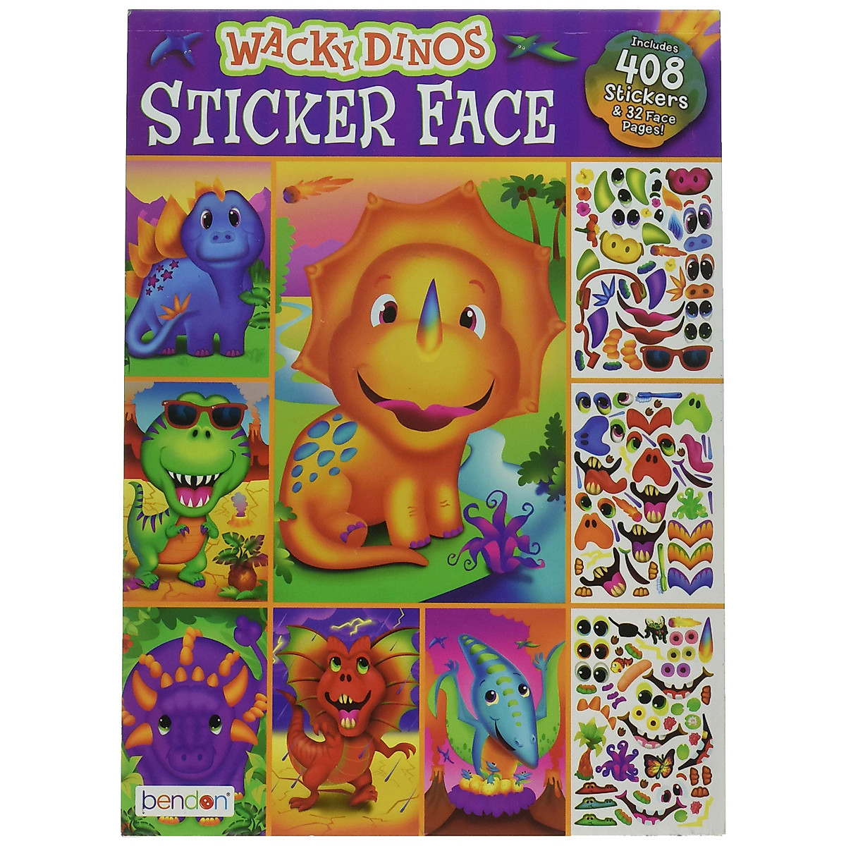 Bendon Wow! Wacky Dinos Sticker Face Book 408 Stickers 32 Face Pages New Edition