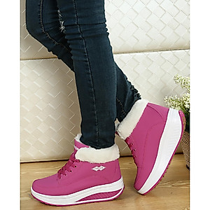 Gladtbser Women's Plus Velvet Arch Support Walking Shoes Autumn and Winter Keep Warm Casual Wedge Platform Sneakers Lace-Up Light Weight Orthotic Sneakers for Plantar Fasciitis (Black,8)