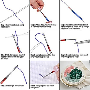 SINGER 8 Piece Punch Needle Embroidery Kit with 7 Assorted Size Punch Needle Heads, Interchangeable Handle, and Punch Needle Storage Case