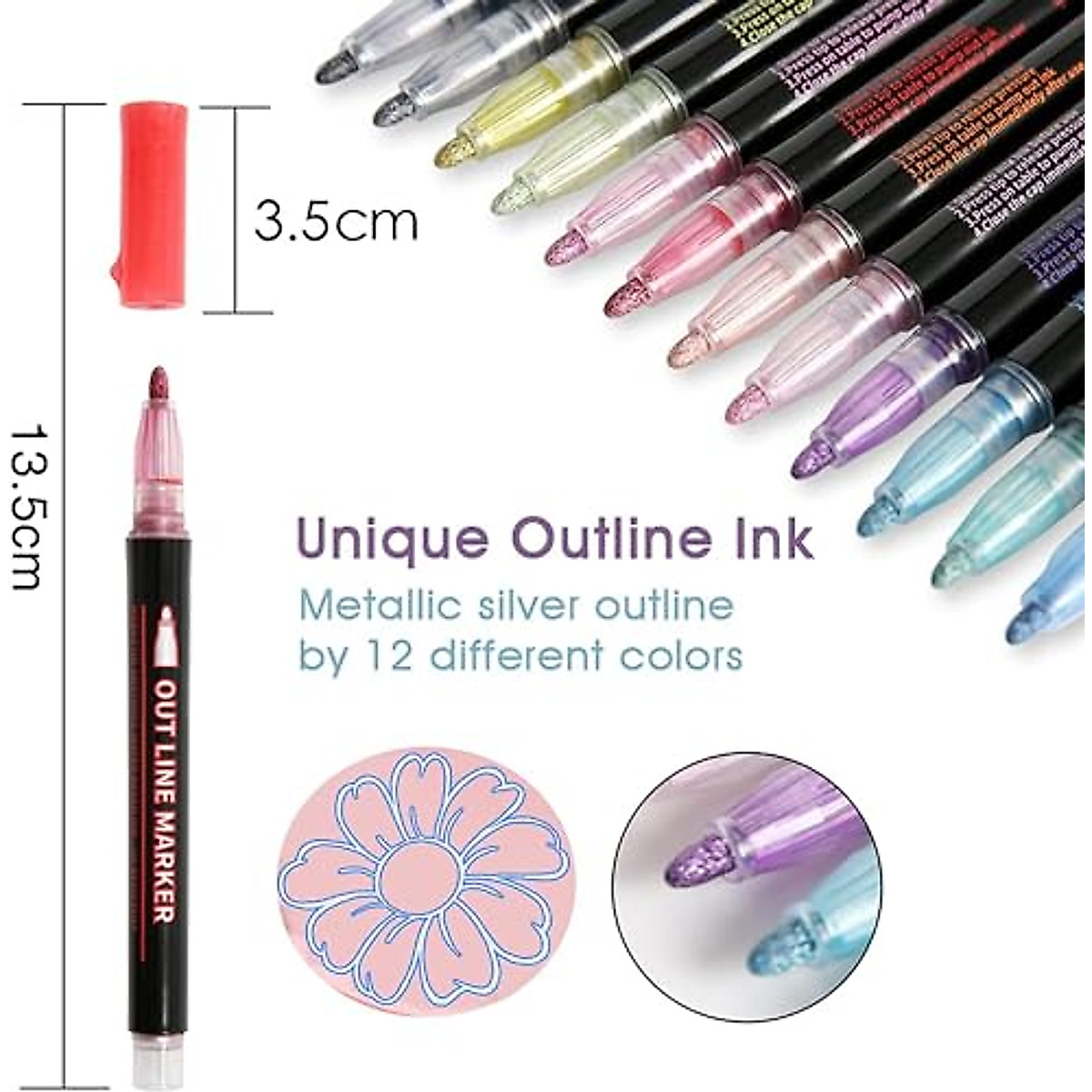 RIANCY outline markers self-outline metallic markers Super Squiggles Markers 12 Colors shimmer markers outline double line Glitter Writing Drawing for Christmas Card Greeting Crafts Scrap Booking