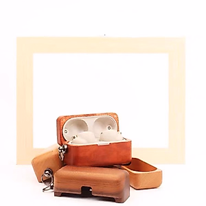 Handmade Nature Wooden Genuine Real Wood Protective Case Cover with Carabiner Compatible with Sony WF-1000XM4(Walnut)