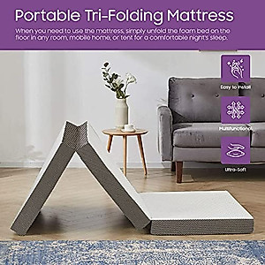 Spinal Sleep 4-Inch Tri-Folding Capability Gel Memory Foam Mattress with Portable Floor Mattresses with Ultra Soft and Breathable Mesh Sides, Temporary Sleeping Accommodations, 25-Inch, White