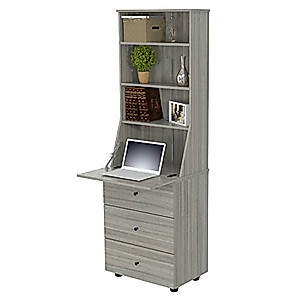 Inval Computer Credenza Work Center, Smoke Oak
