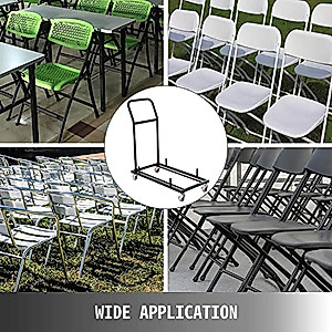 VEVOR Folding Chair Dolly, 39.4"L x 20"W x 43.7"H L-Shaped Steel Foldable Storage Cart, 2 Swivel Casters with Brakes & 2 Fixed Straight Casters, for Commercial Home Kitchen Folding Chairs Transport