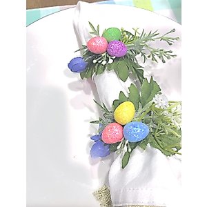 Easter Eggs Spring Napkin Rings & Yellow Flowers table decor decorations - Set of 6