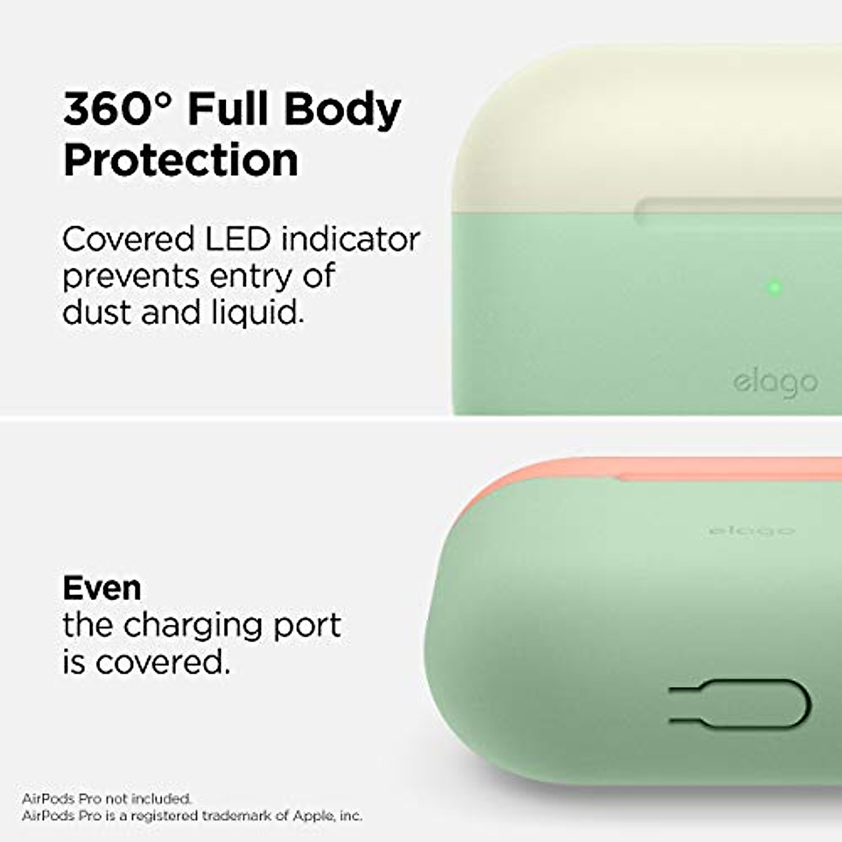 elago Duo AirPods Pro Case with Keychain Designed for Apple AirPods Pro Case Cover, 2 Caps + 1 Body (Front LED Visible) [ Classic White, Peach + Pastel Green ]