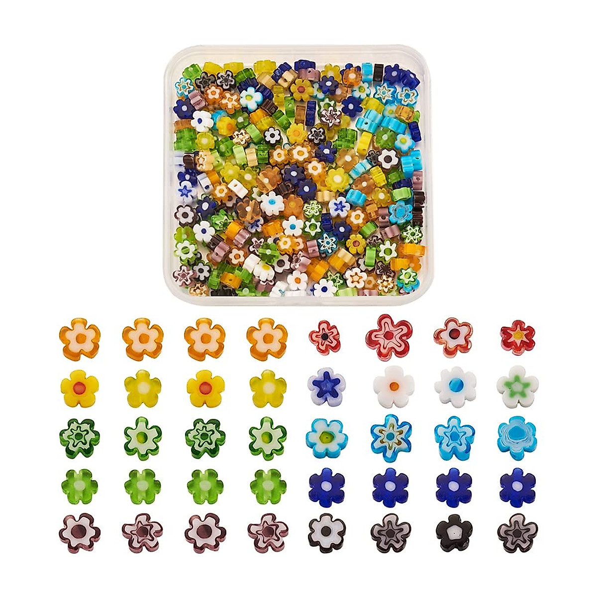 Cheriswelry 300Pcs Millefiori Lampwork Glass Beads Flat Flower Glass Beads Millefiori Loose Spacer Beads 4-7.2mm for DIY Necklace Bracelet Earring Jewelry Making Handmade Crafts