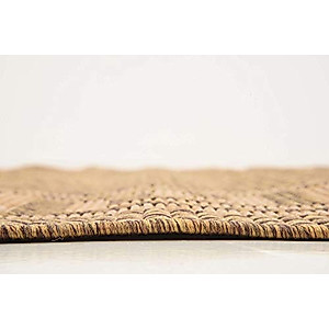 Unique Loom Outdoor Border Collection Area Rug - Greek Key (5' 4" Square, Brown/ Light Brown)