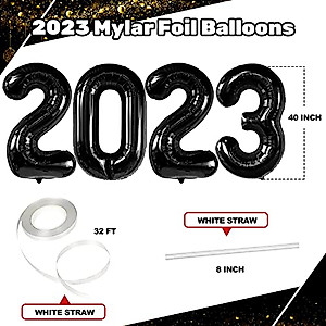 2023 Black Number Balloons - 40 Inch Large Size Foil Number Balloons for 2023 New Years Eve Party Festival Party Supplies Graduation Decorations