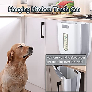 SHAIDOJIO Hanging Kitchen Trash Can, Collapsible Trash can for Kitchen, Wall Mounted Foldable Small Garbage Can Compost Bin, 2.6 Gallon Under Sink Waste Bin for Cabinet/Bedroom/Car/Bathroom (Grey)