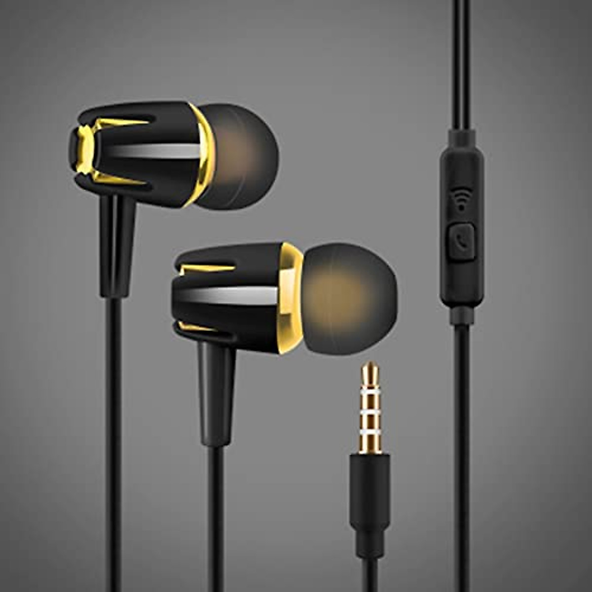 Earbuds Wired in-Ear Headphones with Microphone, in-Ear Earbud Headphones with Mic, Noise Isolating, Clear Sound, Ear Bud Tips, 3.5mm Jack Earphones for Phones and Laptops Black + Golden
