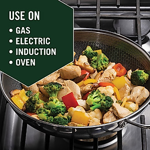HexClad 3 Piece Hybrid Stainless Steel Cookware Set - 12 Inch Fry Pan, 12 Inch Griddle Skillet, 12 Inch WoK - Stay-Cool Handle - Dishwasher Safe, Non Stick, Works on Induction, Gas, & Electric Stove