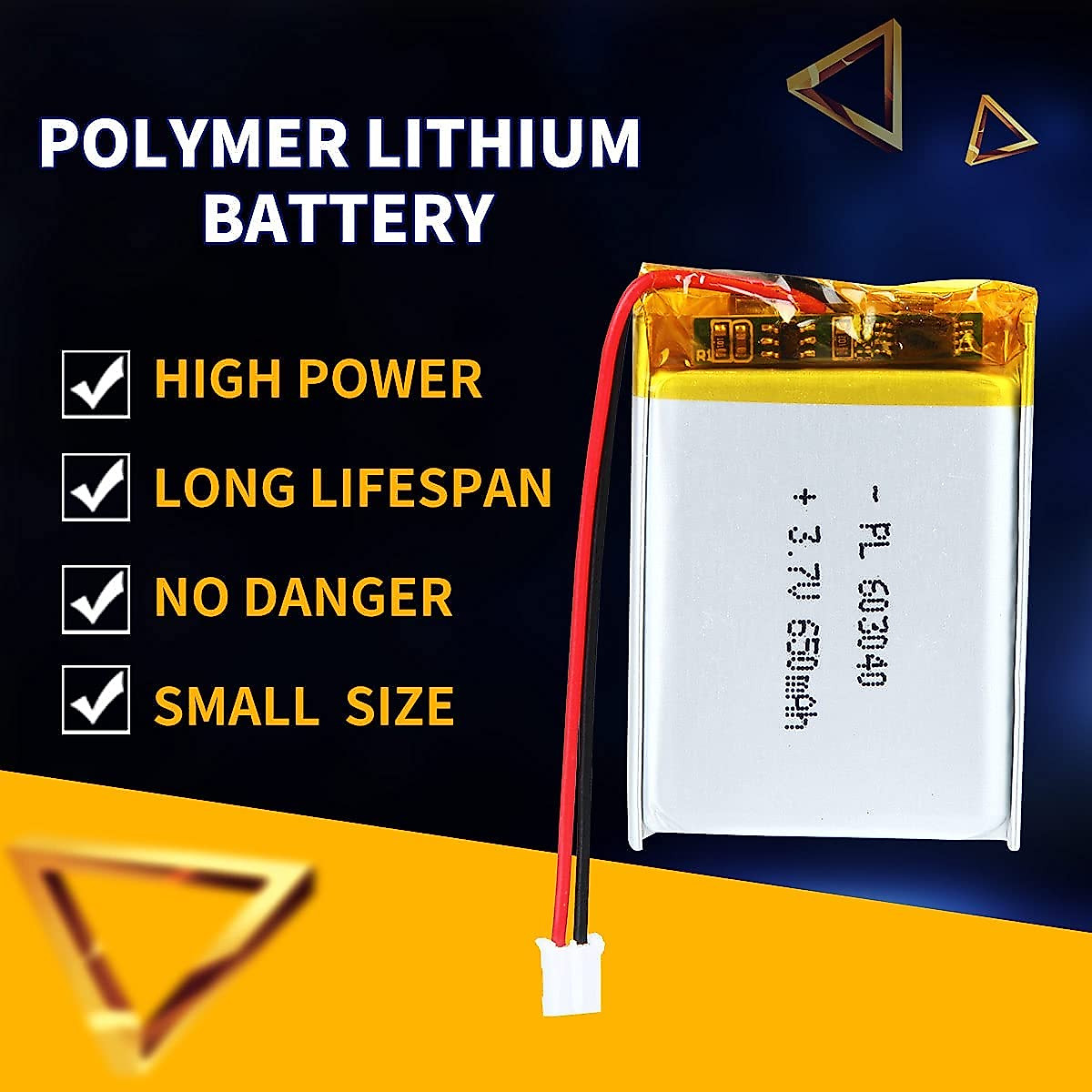 AKZYTUE 3.7V 650mAh 603040 Lipo battery Rechargeable Lithium Polymer ion Battery Pack with PH2.0mm JST Connector