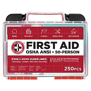 Be Smart Get Prepared OSHA/ANSI First Aid Kit - 50 Person, 250 Pieces - Designed for Home, Business, School, Industrial, and Restaurants - Compact & Portable