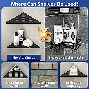 Bernkot Corner Shower Shelf, 10" Matte Black 304 Stainless Steel Grout in Shelf Rack for for Tiled Wall, Recessed Bathroom Shelf, No Drilling Needed