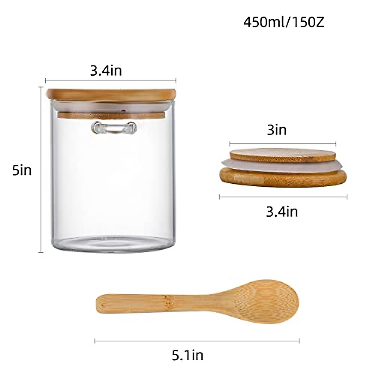howbonwe Set of 3 Glass Food Storage Containers with Airtight Bamboo Lids and Bamboo Spoons, 15oz Clear Borosilicate Glass Containers Kitchen Organization Jars for Candy, Cookie, Nuts, Tea, Spice