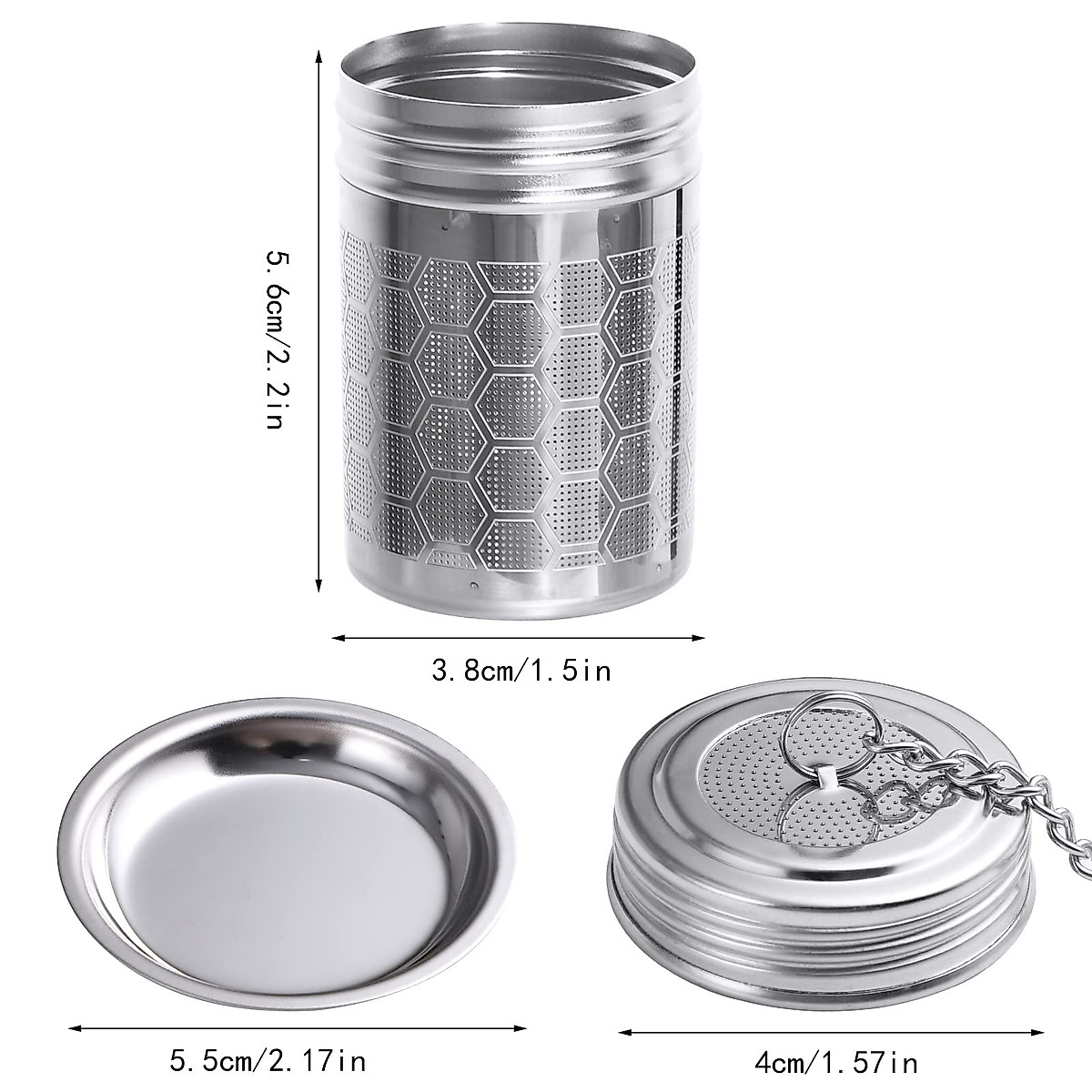 2 Pack Tea Strainers for Loose Tea 304 Stainless Steel Tea Infuser Mesh Loose Leaf Tea Steeper Tea Diffuser with Chain Hook and Threaded Lid for Black Tea, Spices and Seasonings