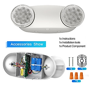 Spectsun 1 Pack Emergency Light, Emergency Lights for Business, LED Emergency Lights with Battery Backup, 2 Bug Eye Heads Adjustable Commercial Emergency Lighting Fixtures, UL 924 Certified