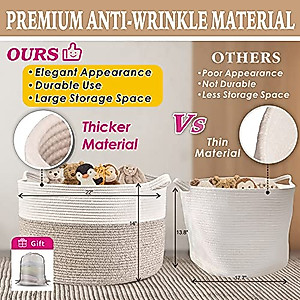 AOSION Large Cotton Rope Basket 22" x 22"x14" Extra Large Storage Baskets, Woven Laundry Basket for Blankets, Nursery Toy Basket with Handles, Blanket Basket for Living Room (Brown)