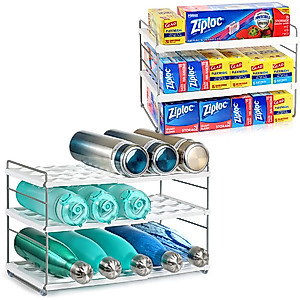 JUPELI Foil Organizer For Cabinet, Expandable Kitchen Wrap Organizer Rack & Water Bottle Organizer For Cabinet