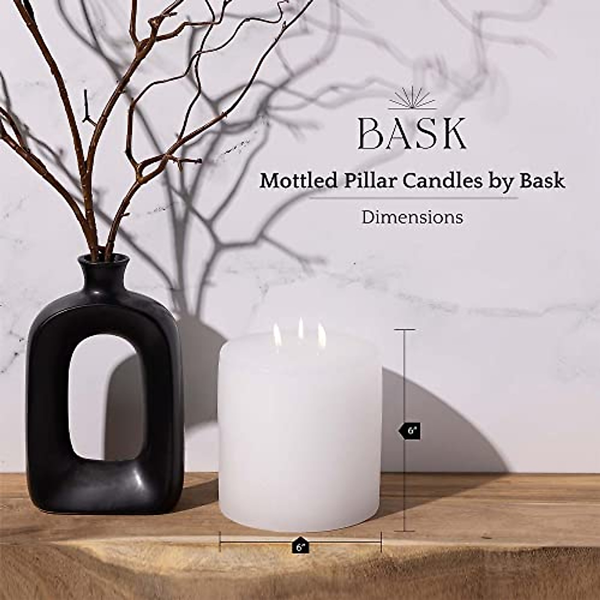 Mottled Pillar Candles by Bask - Triple Wick 6" x 6" Dripless Unscented Holiday Candles in White for Home Decor, Relaxation & All Occasions
