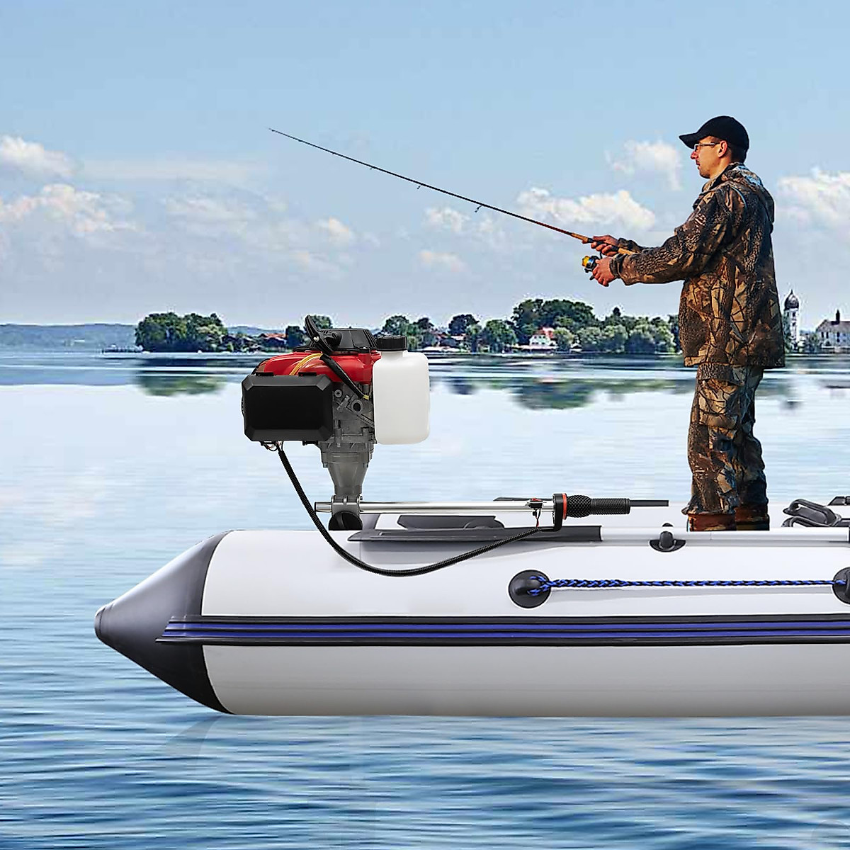 4 Stroke Outboard Motor,1.6KW Outboard Fishing Boat Motor Engine With Air Cooling,52CC Portables Boat Engine for Inflatable Boat Kayak and Small Boat