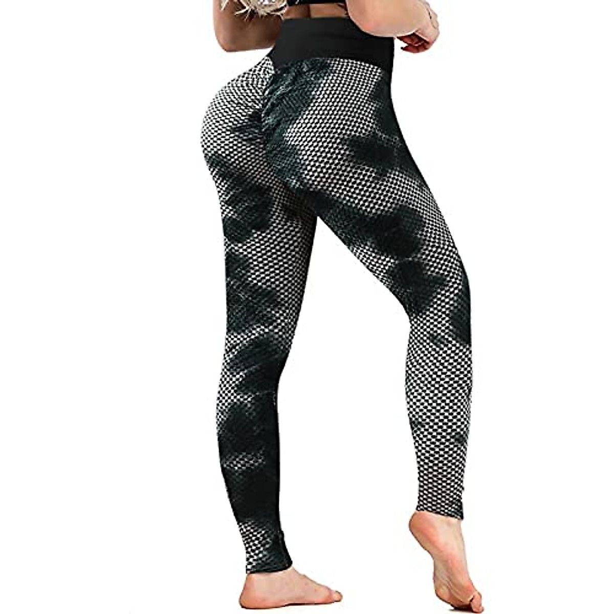 Bblulu Women's High Waist Yoga Pants Tie-Dyed Tummy Control Active Ruched Butt Lifting Stretchy Leggings Textured Booty Tight