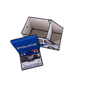 Clever Creations Collapsible Storage Organizer and Ottoman, Perfect Vehicle Themed Toy Chest for Storing Books, Shoes, Games and More, Police Car