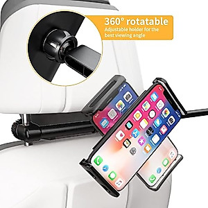 Holulo Headrest Tablet Holder with Dual Adjustable Positions,360° Rotation headrest Tablet Holder, Universal ipad Holder for car Backseat for 4" to 11" iPad/Tablet/Smartphone/Switch(2 Positions)
