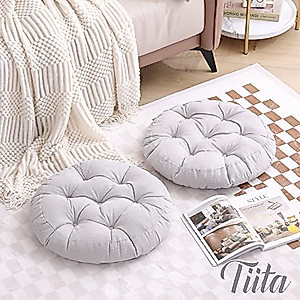 Tiita Patio Chair Cushions Round Seat Pillows Set of 2 Floor Pads 16 x 16 inch Throw Cushion for Indoor/Outdoor Furniture Sitting Living Room Garden, Grey