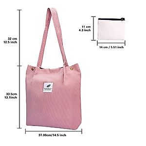 Diesisa Tote bag, 2-Pack Canvas Tote bag for women + Purse, Reusable Corduroy Tote Bag Shoulder Bag with inner zipper pocket for women girls Gift - (pink+yellow)