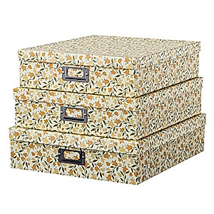 Soul & Lane Decorative Cardboard Storage Boxes With Lids - Set of 3: Nesting Floral Photo Storage Box for Home Décor, Scrapbook Paper Storage, Letter and Document Box, Memory Box For Keepsakes