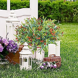 Phliofd 8 Bundles Artificial Flowers for Outdoor, UV Resistant Fake Plastic Flowers Plants Faux Flowers for Garden Window Box Office Home Bedroom Living Room Decor (Red)