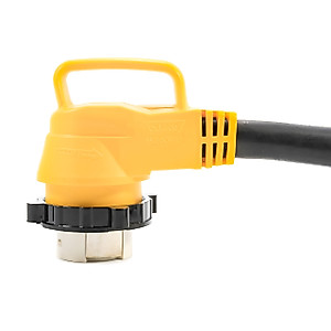 Camco Power Grip 18" Dogbone Extension Cord Adapter with 50-Amp Power Locking Male and 50-Amp 90-Degree Locking Female Ends for Electrical Connection