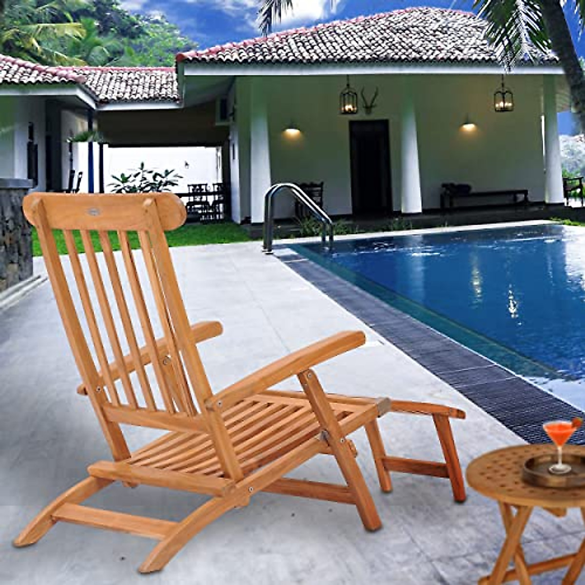 Teak Titanic Outdoor Patio Lounge Steamer Chair, Made from Solid A-Grade Teak Wood