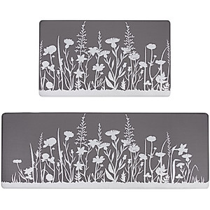 Kitchen Rugs and Mats Cushioned Anti Fatigue, Uamector 2 PCS Non Skid Kitchen Runner Rugs, Waterproof Memory Foam Kitchen Floor Mat, Standing Desk Mat for House, Sink, Office, Kitchen (Gray)