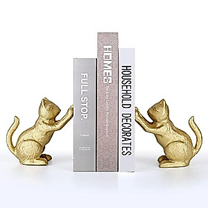 Ambipolar Lucky Cat Decorative Bookend , Heavy Duty Cast Iron , Vintage Shelf Decor, Gold , T3-66