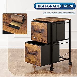 DEVAISE 2 Drawer Mobile File Cabinet, Rolling Printer Stand, Fabric Vertical Filing Cabinet fits A4 or Letter Size for Home Office, Rustic Brown Wood Grain Print