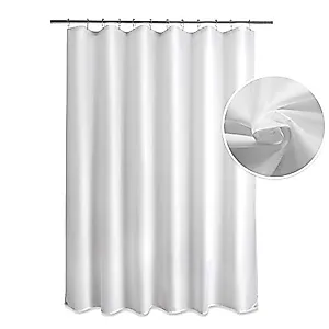 Titanker Fabric Shower Curtain Liner Washable, 70 x 72 Inches, White Shower Liner Fabric with 2 Magnets, Bathroom Polyester Shower Liner Waterproof Soft Lightweight, White