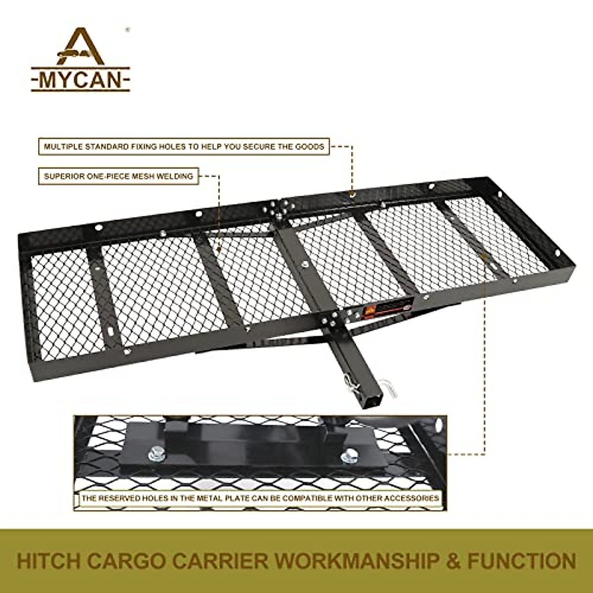 MYCAN Hitch Mount Cargo Carrier, Trailer Hitch Cargo Carrier 60 x 20 Inch, Tray Hitch Carrier Weight Capacity 500 LBS, Fits 2" Receiver Vehicles, Luggage Hitch Rack is Compatible With Some Accessories
