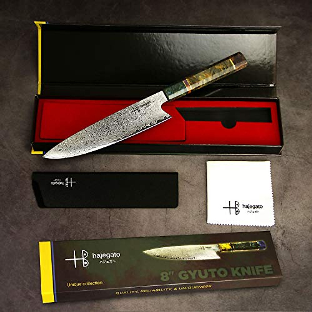 Damascus Chef Knife Gyuto Hajegato Unique One Of Kind Handle Professional 8 Inch Japanese Chefs Kitchen Knife Vg10 67 Layers Damascus Steel Knive with Sheath