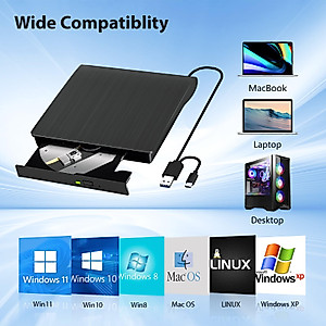Yaeonku External CD DVD Drive, USB 3.0 Portable CD DVD +/-RW Optical Drive, DVD/CD ROM Rewriter Burner, Compatible with Laptop Desktop PC Windows Linux OS Mac