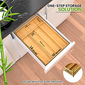 Utopia Kitchen Bamboo Silverware Organizer- 5 Compartments - Bamboo Drawer Organizer - Bamboo Hardware Organizer (Natural)