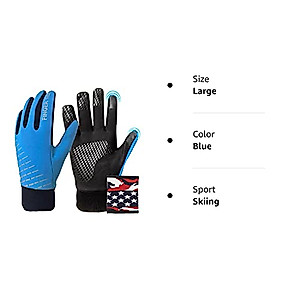 FINGER TEN Kids Winter Gloves Waterproof with Free Neck Warmer Boys Girls Touchscreen for Cold Weather Outdoor Sports (Blue, Large)