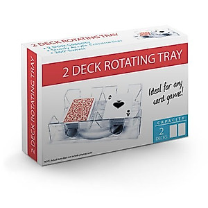 2 Deck Revolving Rotating Playing Card Tray - Draw and Discard Holder Tray for Canasta, Hand and Foot - Clear Acrylic Card Game Caddy Organizer Accessory with Convenient Ball Bearing Swivel Base