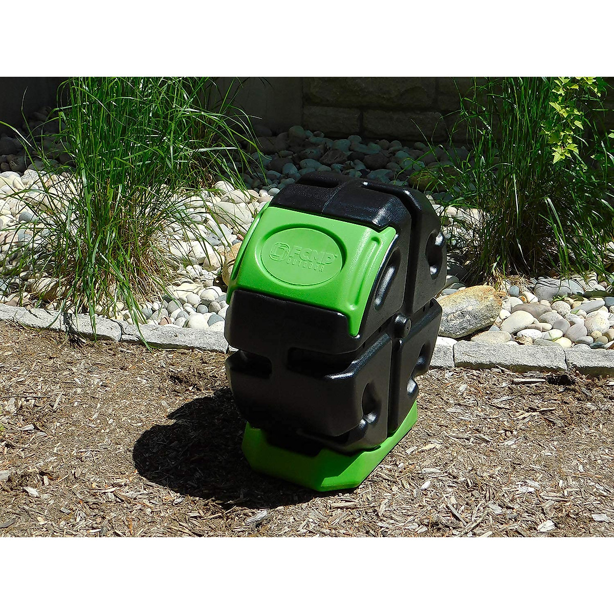 FCMP Outdoor Half Size Rolling 19-Gallon Single Chamber Batch Tumbling Composter - Outdoor Rotating Garden Compost Bin, Black & Green